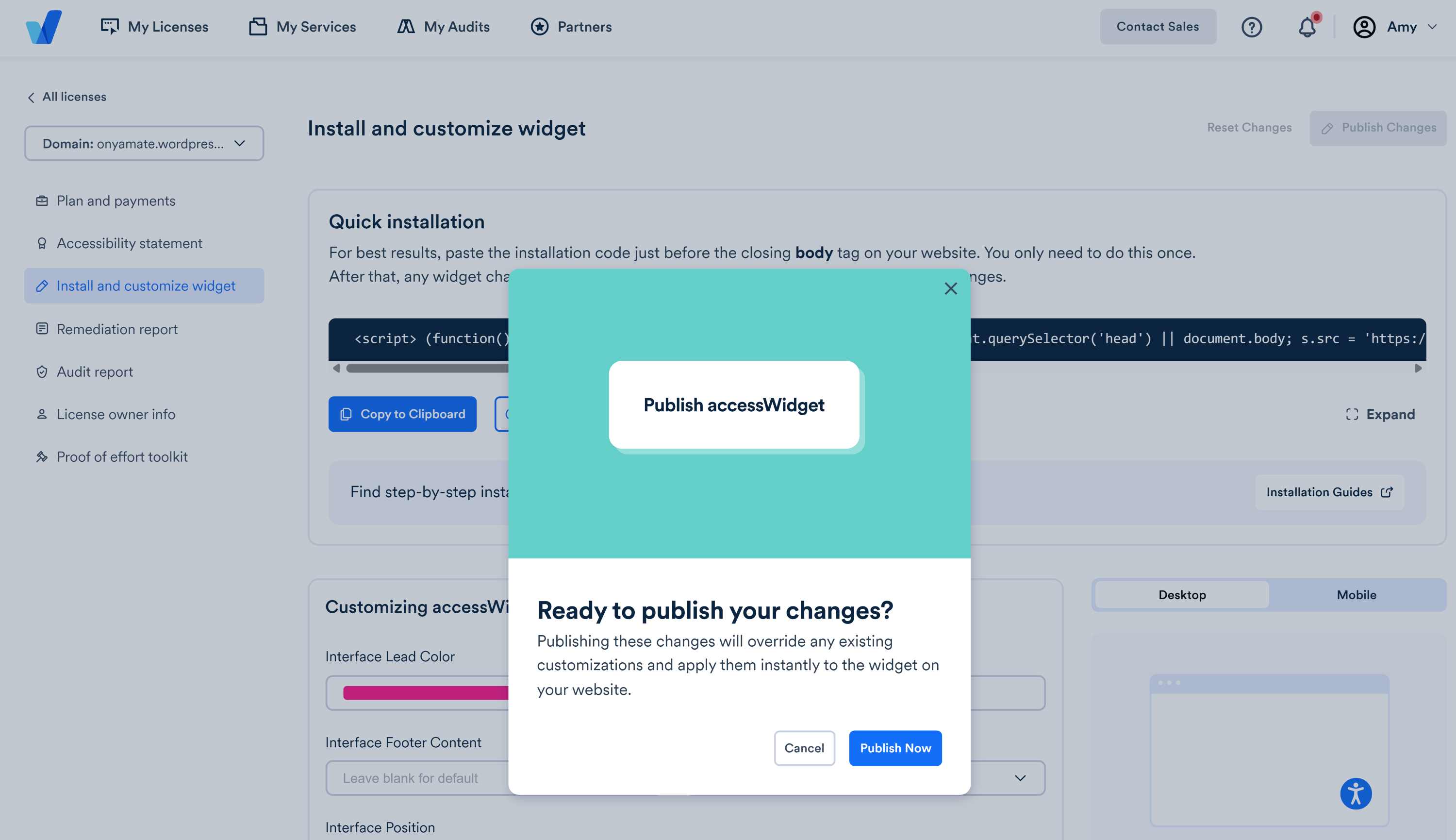 How to customize the color for the accessWidget interface and button – accessiBe Help Center