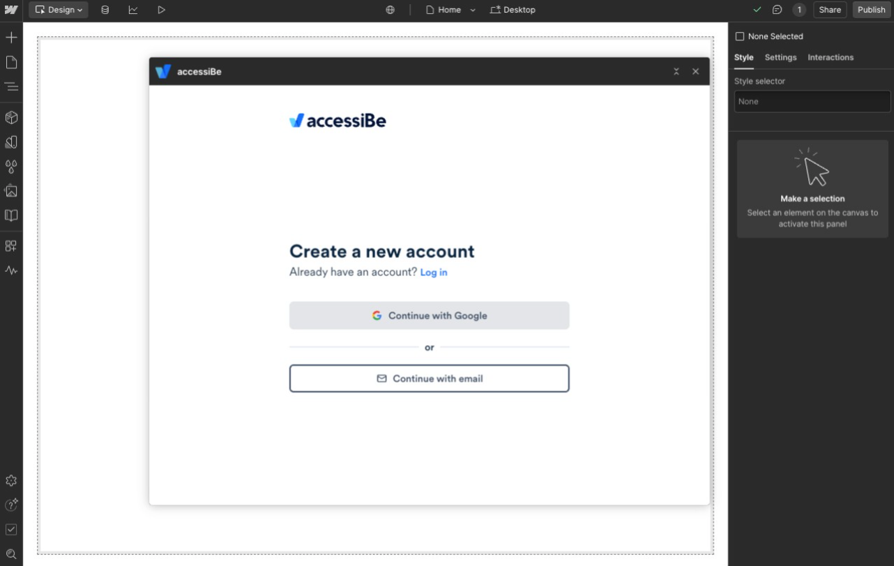 How to install accessWidget on a Webflow website – accessiBe Help Center