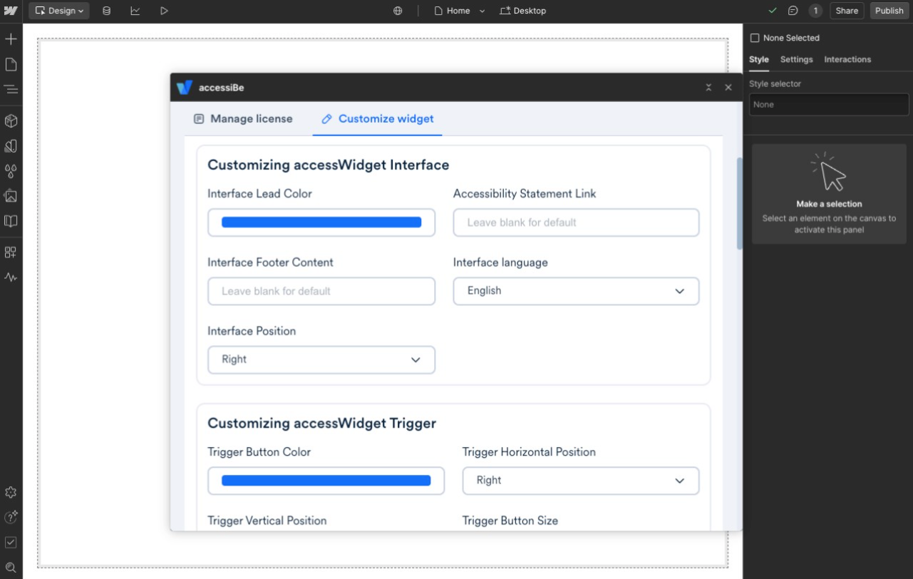 How to install accessWidget on a Webflow website – accessiBe Help Center